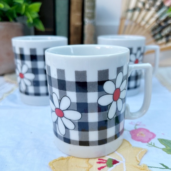 Vintage | Kitchen | Vintage Ceramic Checker Gingham Black White Floral ...